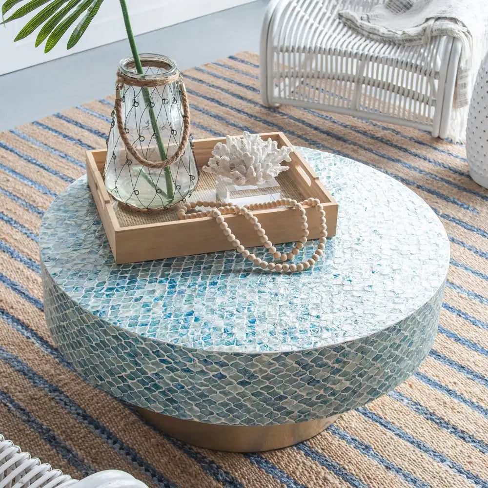 Goa Shell Coffee Table Blue Hued for Living Room Decor – Havenly House ...