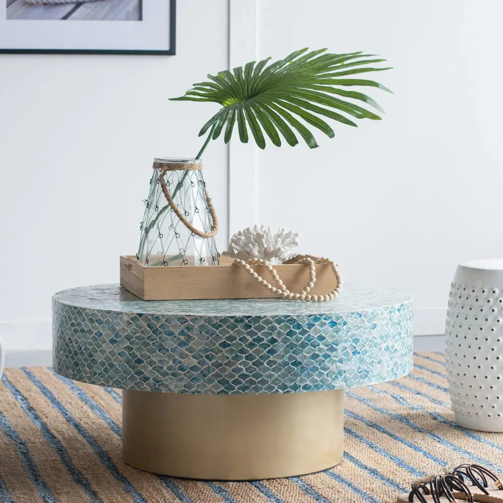 Goa Shell Coffee Table Blue Hued for Living Room Decor – Havenly House ...